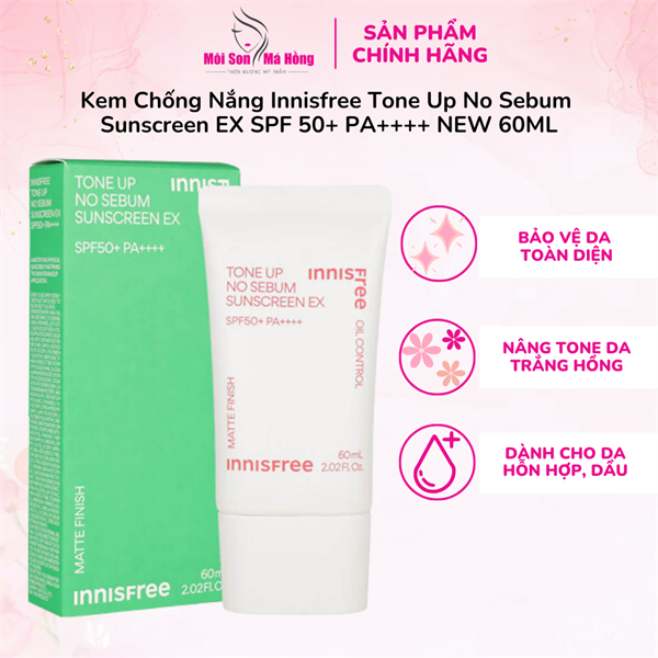 Kem Chống Nắng Innisfree Tone Up No Sebum Sunscreen EX SPF 50+ PA++++ - MÔI SON MÁ HỒNG