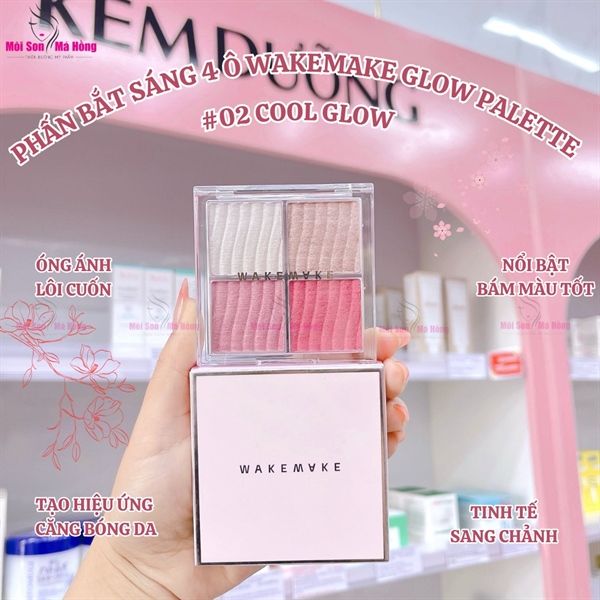Bảng Highlight 4 Ô Wakemake Glow Palette 7.8gr# 02 cool glow - MÔI SON MÁ HỒNG