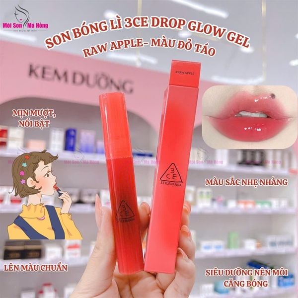 Son bóng dạng gel 3CE Drop Glow Gel Raw Apple 4g - Đỏ táo - MÔI SON MÁ HỒNG