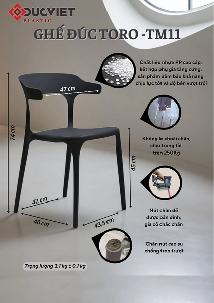 TM11 GHẾ NHỰA ĐÚC TORO Đức Việt Plastic