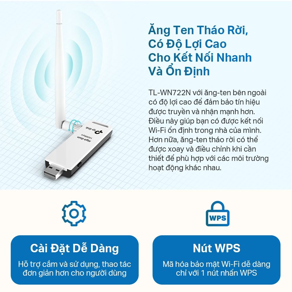 [Hỏa Tốc] Bộ Chuyển Đổi USB Wifi TP-Link TL-WN722N V4 Chuẩn N 150Mbps