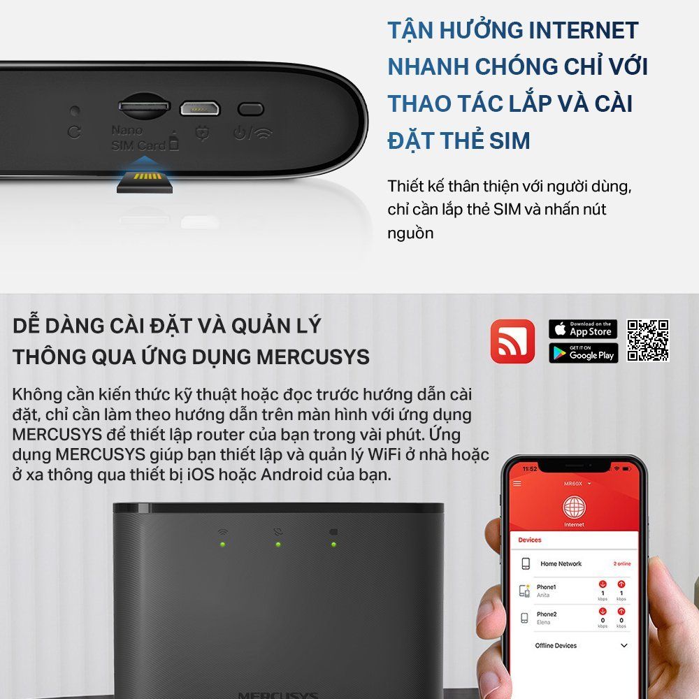 Router Wi-Fi Di Động Mercusys MT110 4G LTE 150Mbps
