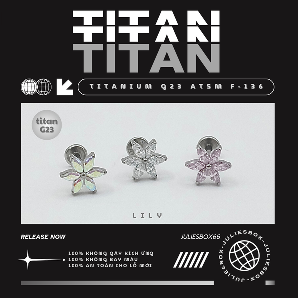 [1 Chiếc] [XỎ] Khuyên Tai TITAN G23 F136 Hoa LILY Lobe - Flat - Helix - juliesbox