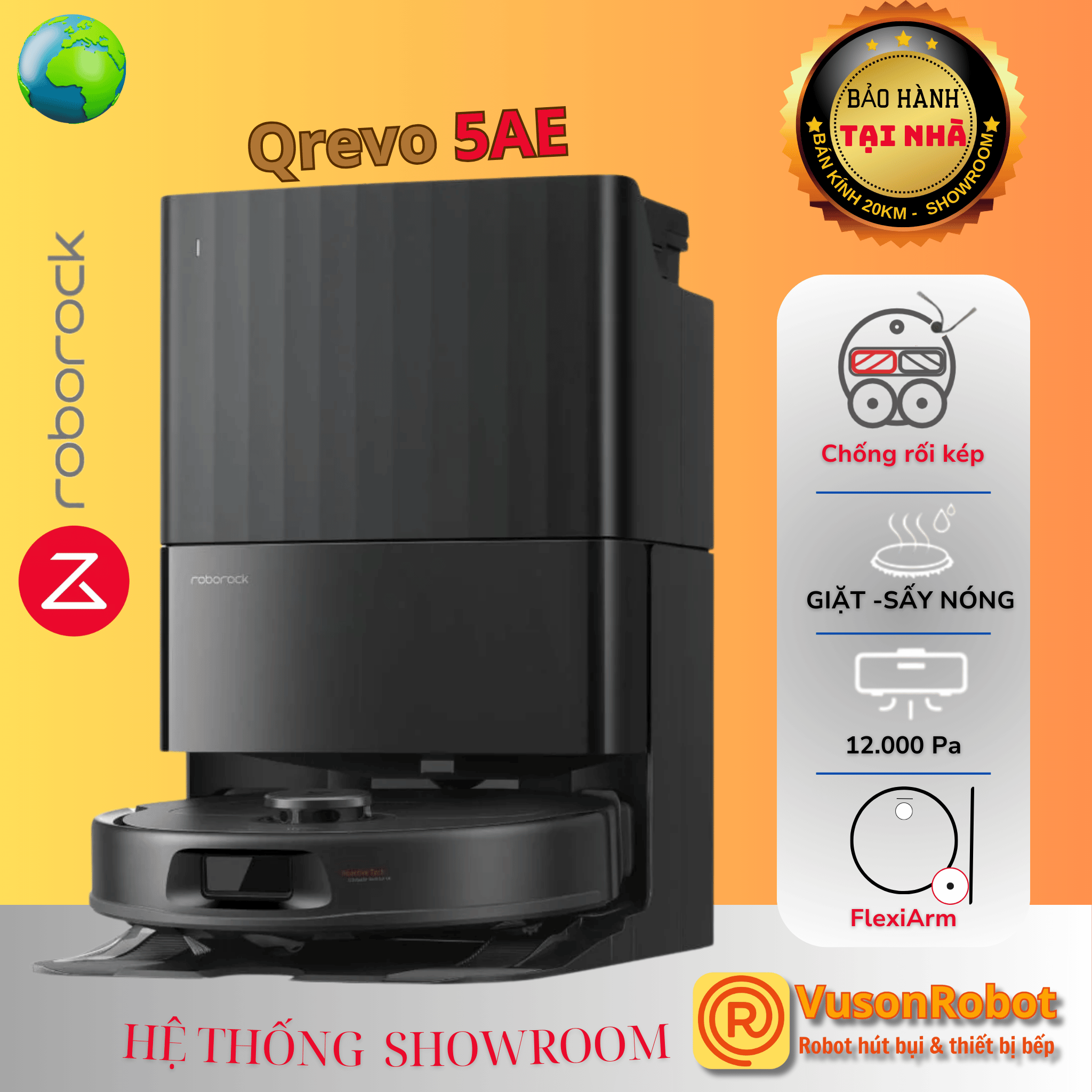 Robot hút bụi lau nhà Roborock Qrevo 5AE có FlexiArm, chống rối tóc -Q ...