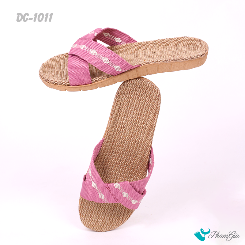 Dép Cói Thổ Cẩm Quai Chéo Màu Hồng Ruốc (DC1011)– Khăn choàng Phạm Gia